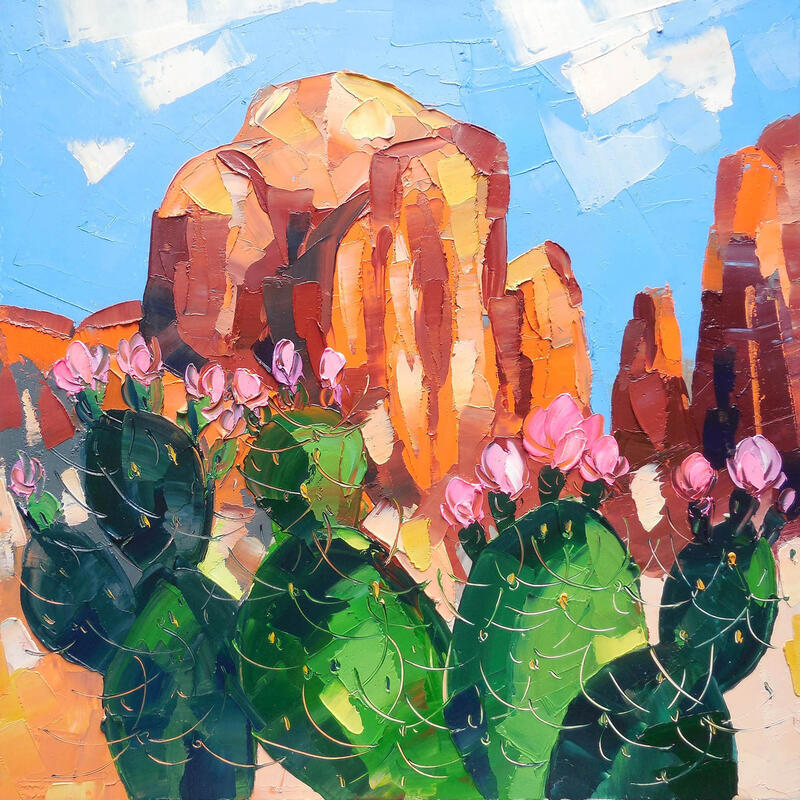 Painting Flowering Prickly Pear by Lunetskaya Elena | Carré d'artistes